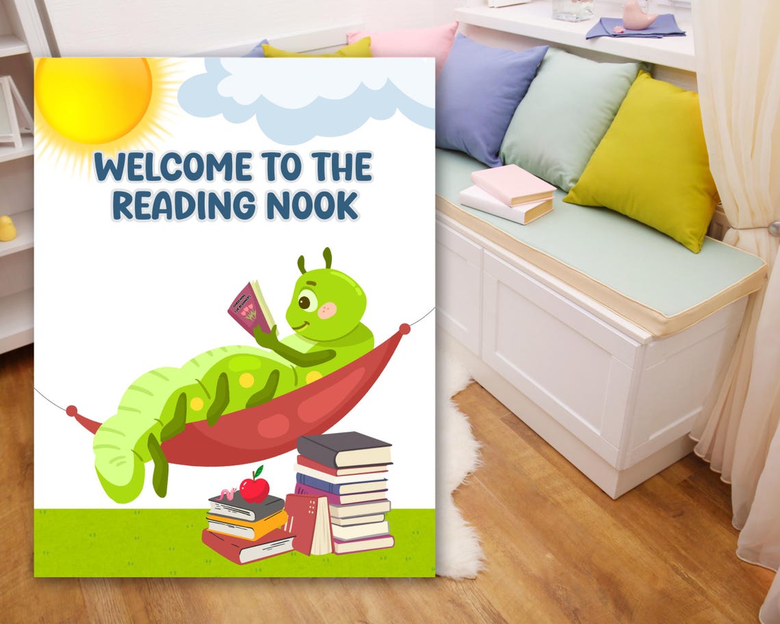 Book Nook Door Sign, Reading Nook Sign, Printable Reading Nook Sign for ...