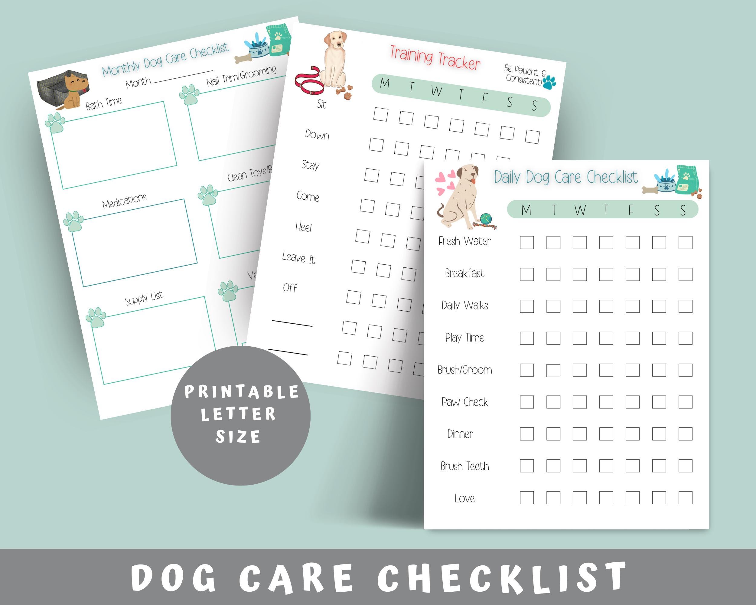 Dog Chore Chart, Daily Dog Care Checklist, Daily Pet Care Log, Pet ...
