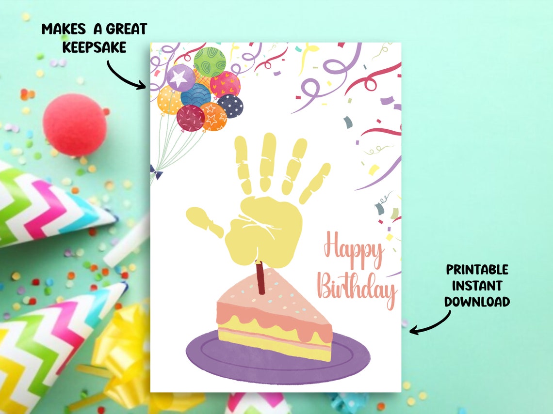 Birthday Handprint Art, Birthday Card From Kids, DIY Handprint Card ...