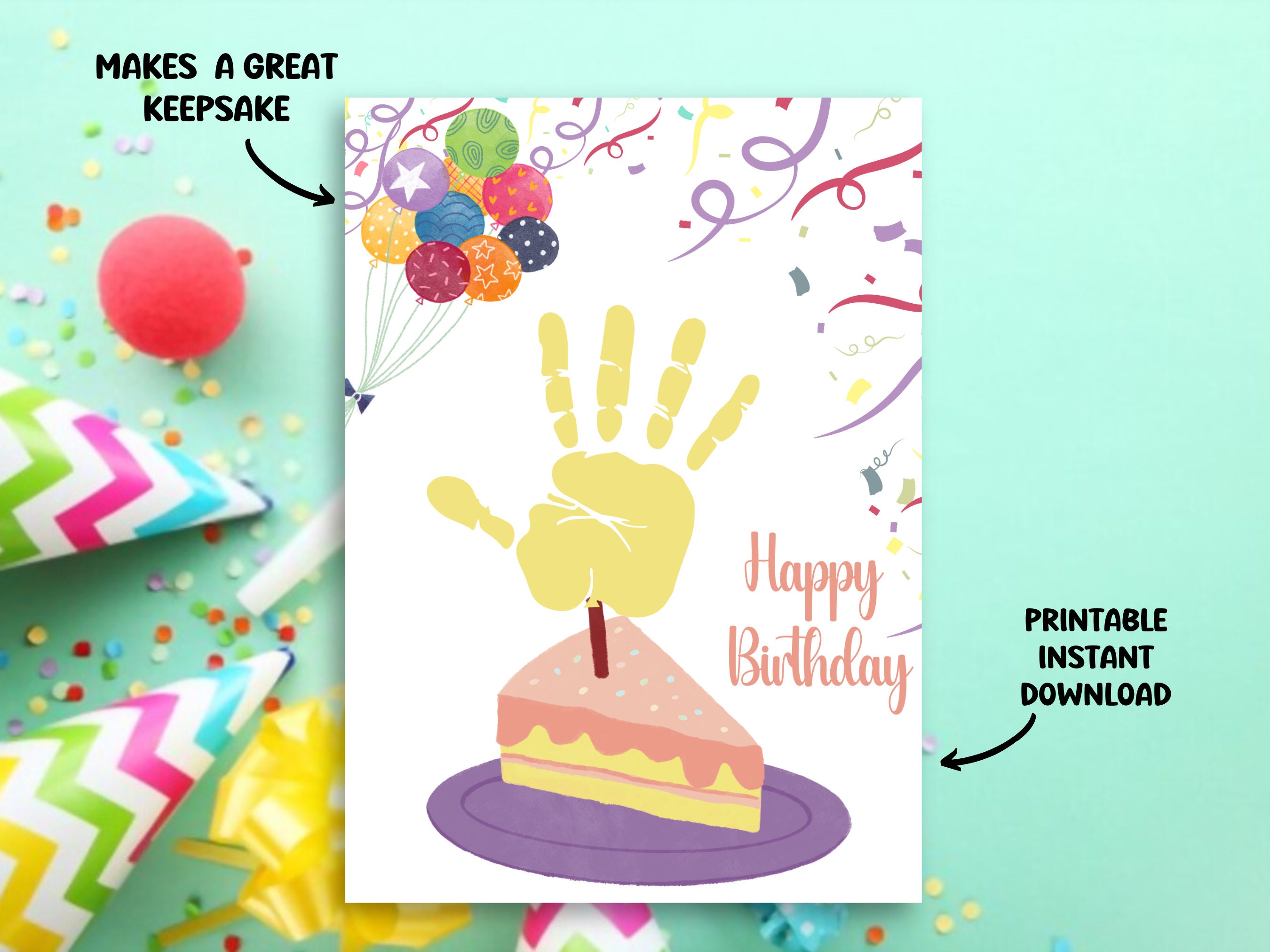 Birthday Handprint Art, Birthday Card From Kids, DIY Handprint Card ...