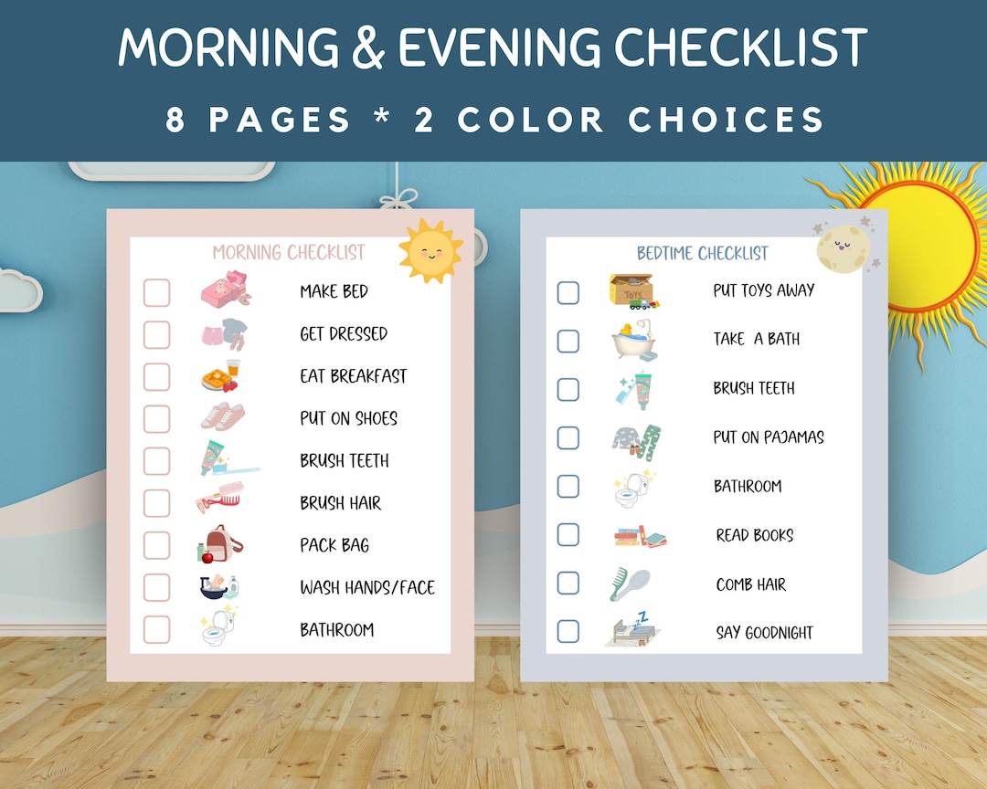 Kids Morning Checklist Printable, Bedtime Routine, Preschool Morning ...