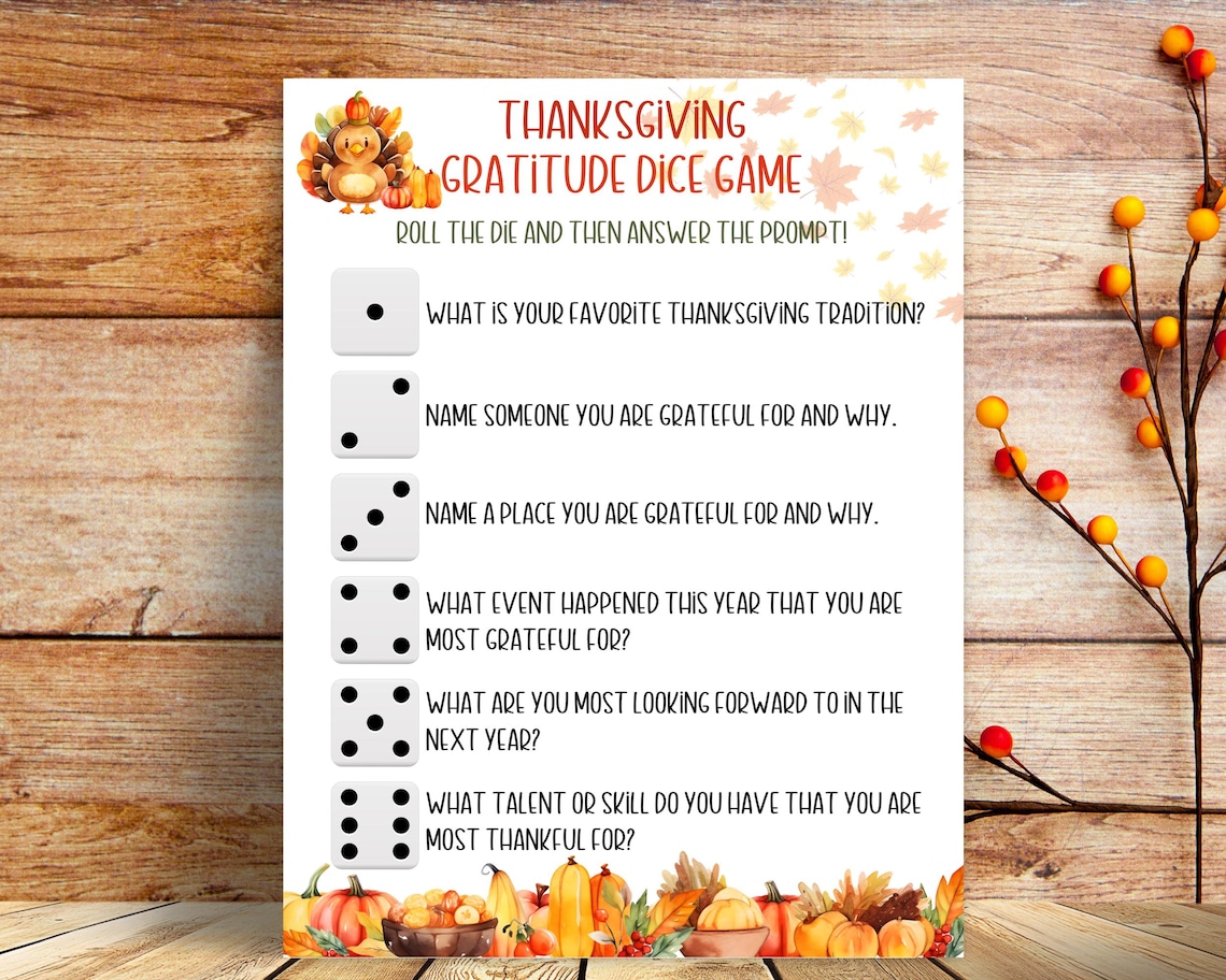 Thanksgiving Gratitude Dice Game, Kid's Thanksgiving Activity ...