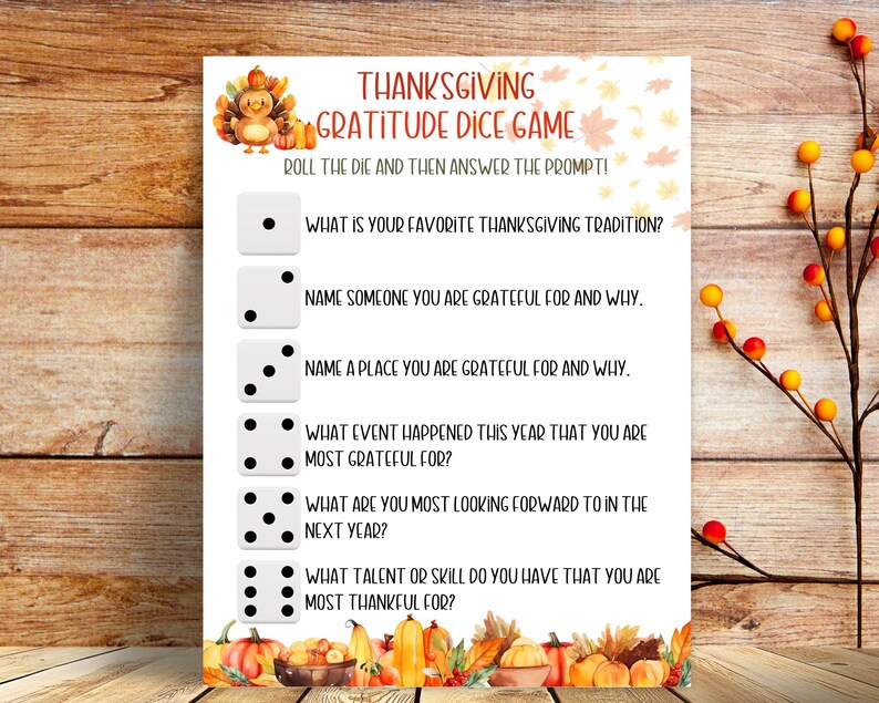 Thanksgiving Gratitude Dice Game, Thanksgiving Conversation Starter ...