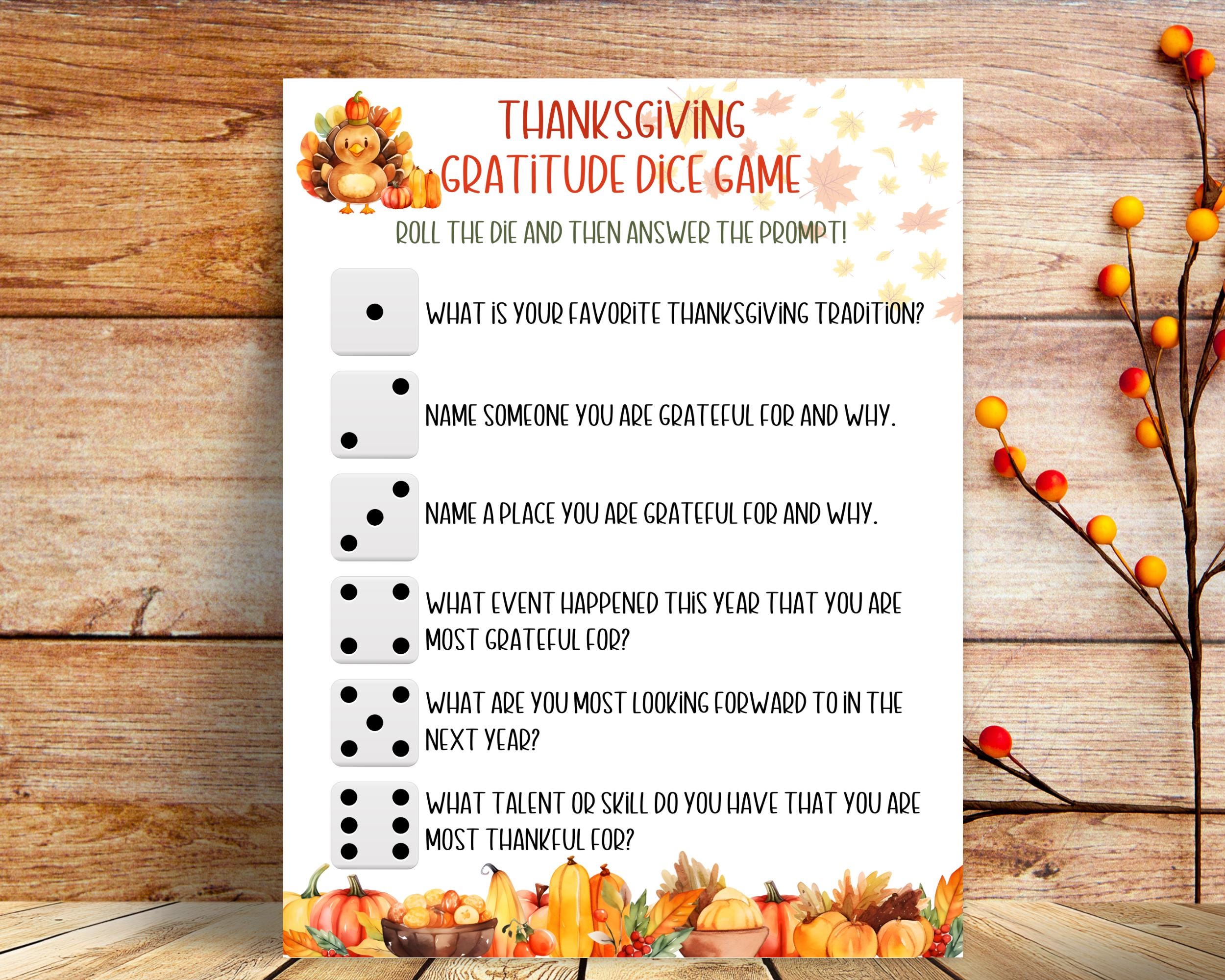 Thanksgiving Gratitude Dice Game, Kid's Thanksgiving Activity ...