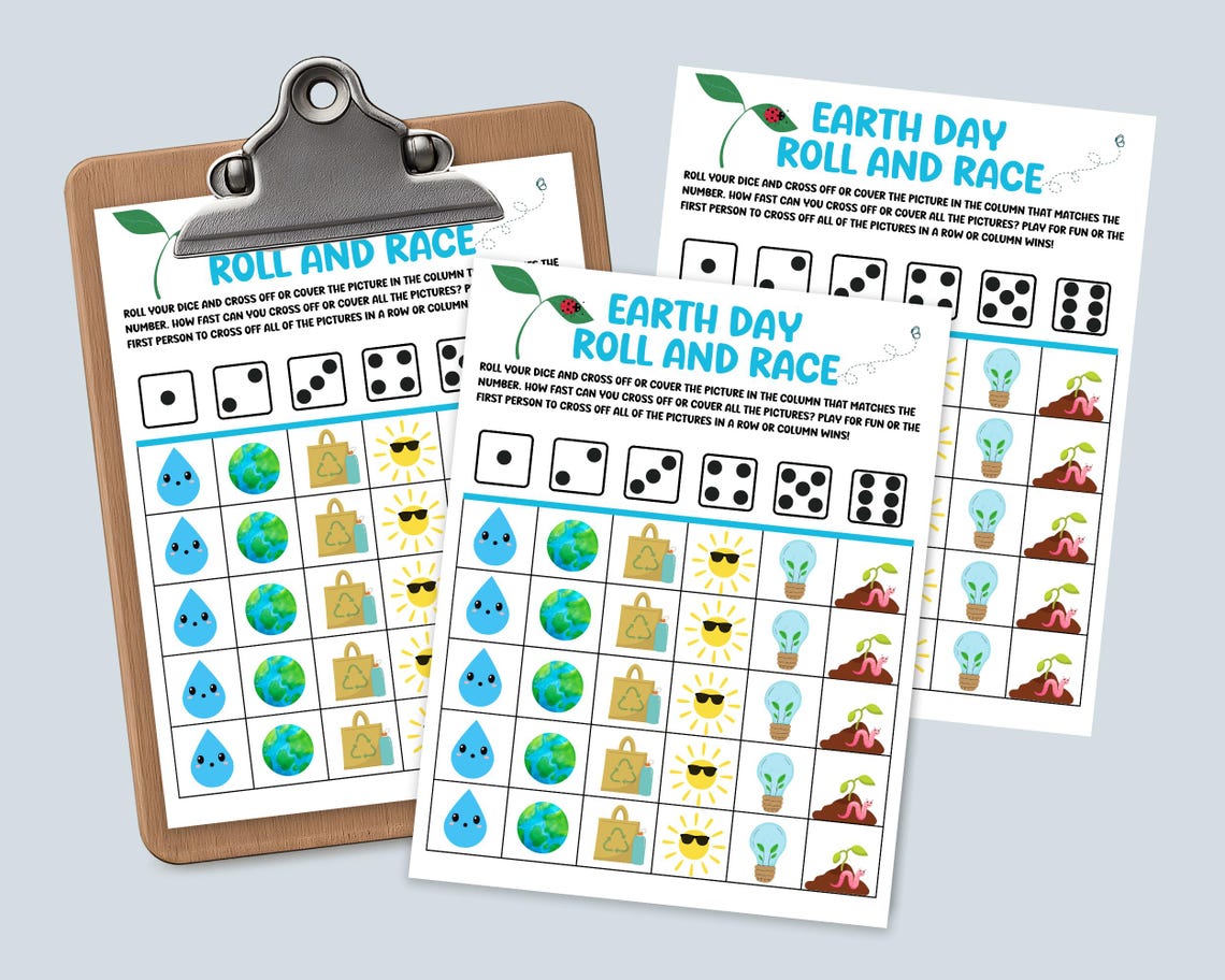 Earth Day Roll and Race Game, Printable Classroom Activity (PDF ...