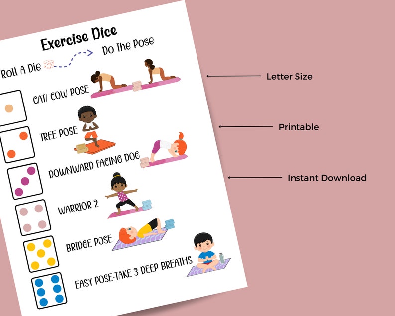 Exercise for Kids, Printable Exercise Dice Game for Kids, Movement ...