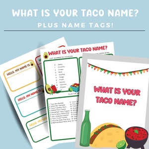 What's Your Taco Name Taco Name Tag, Taco Party Game, Printable Taco ...