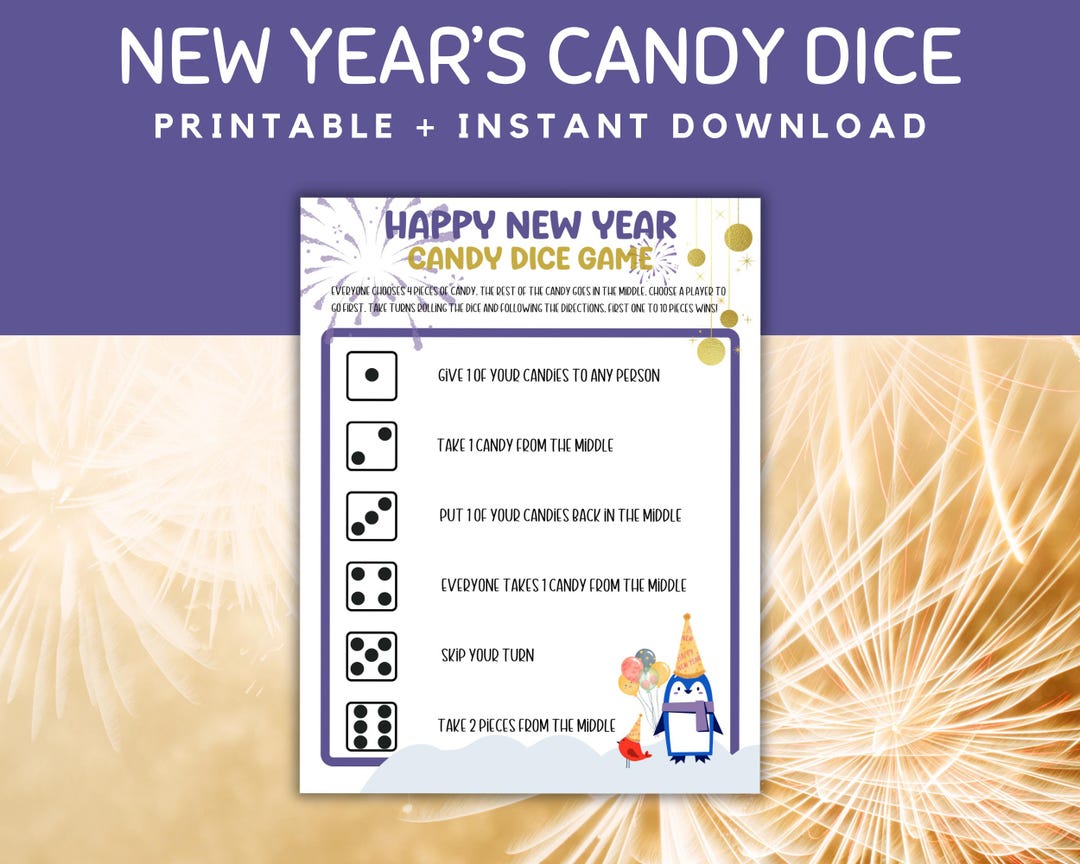 New Years Games, New Year's Candy Dice, New Year's Eve Party Games, New ...