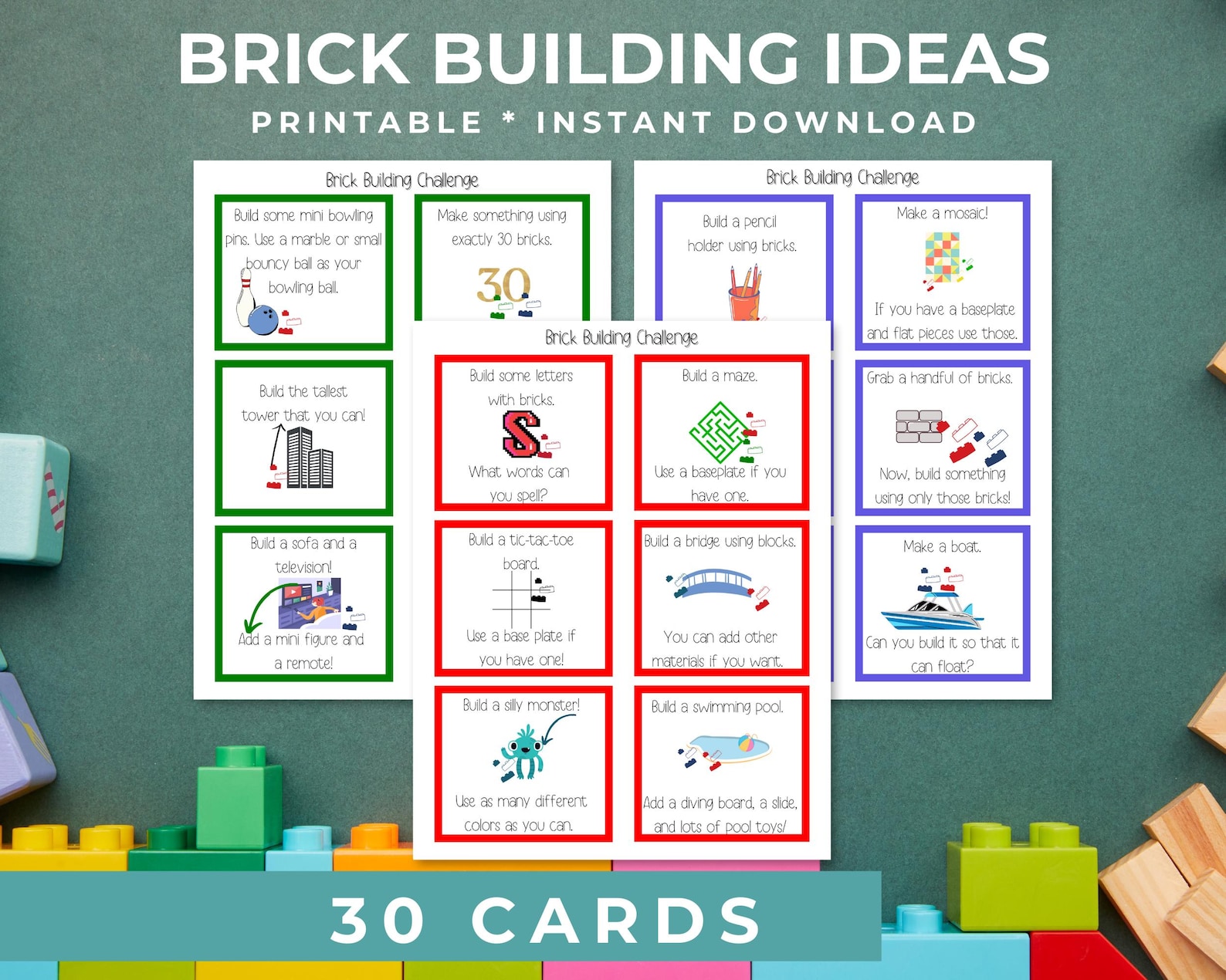 Building Blocks Cards,kids Building Block Ideas,brick Building ...