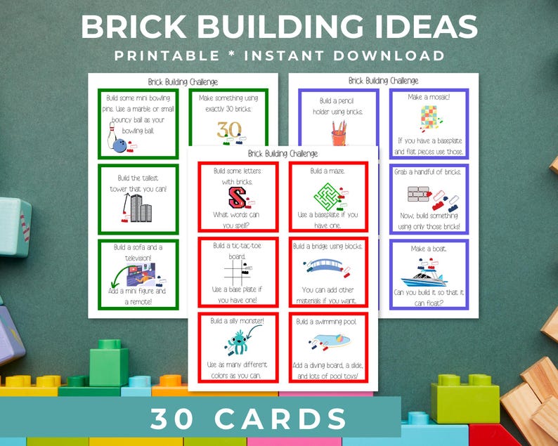 Building Blocks Cards,kids Building Block Ideas,brick Building ...