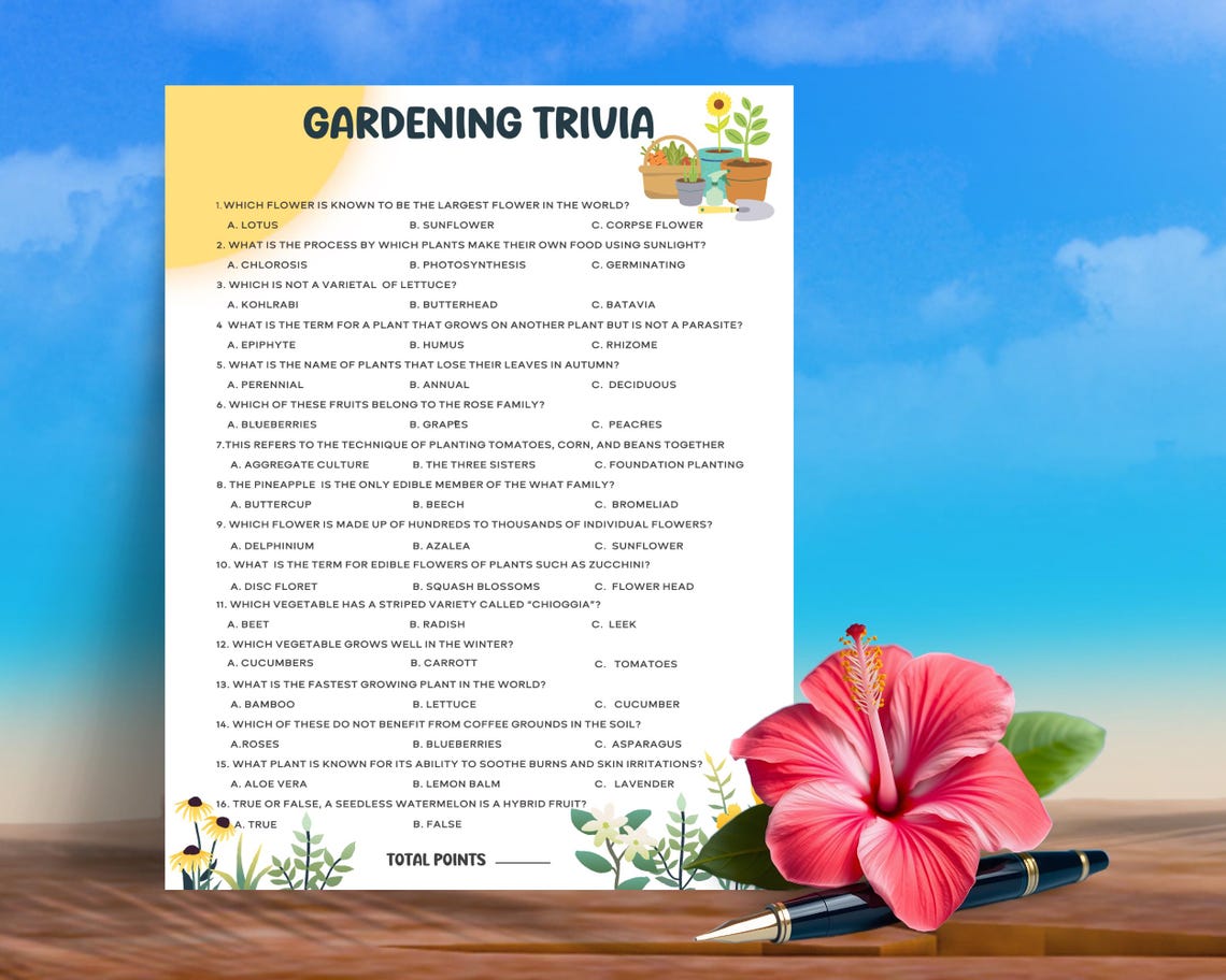 Garden Trivia, Garden Party Game, Icebreaker Game, Door Prize Trivia ...