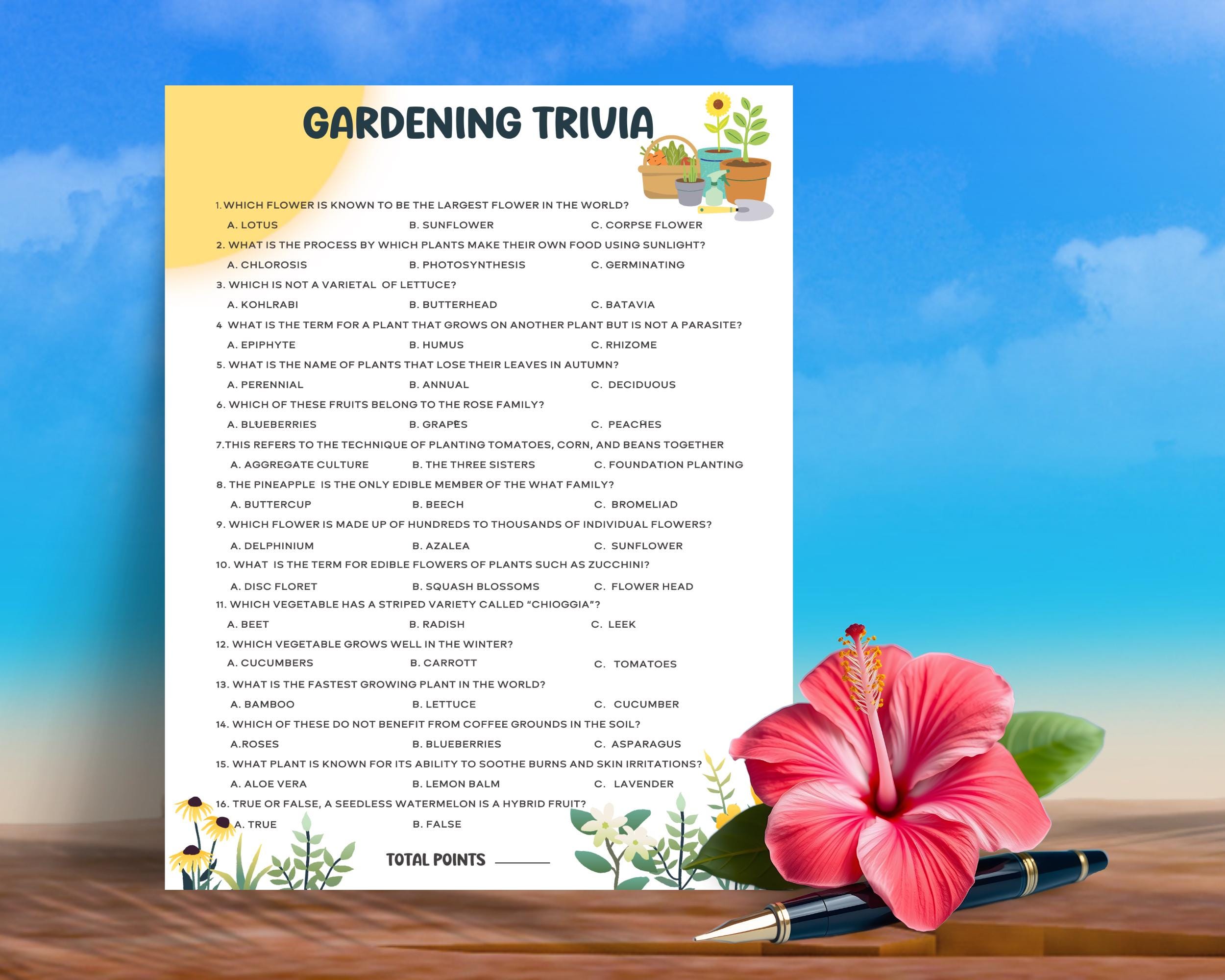 Garden Trivia, Garden Party Game, Icebreaker Game, Door Prize Trivia ...