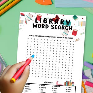 Word Search, Library Activity Sheet, Library Word Search, Elementary ...