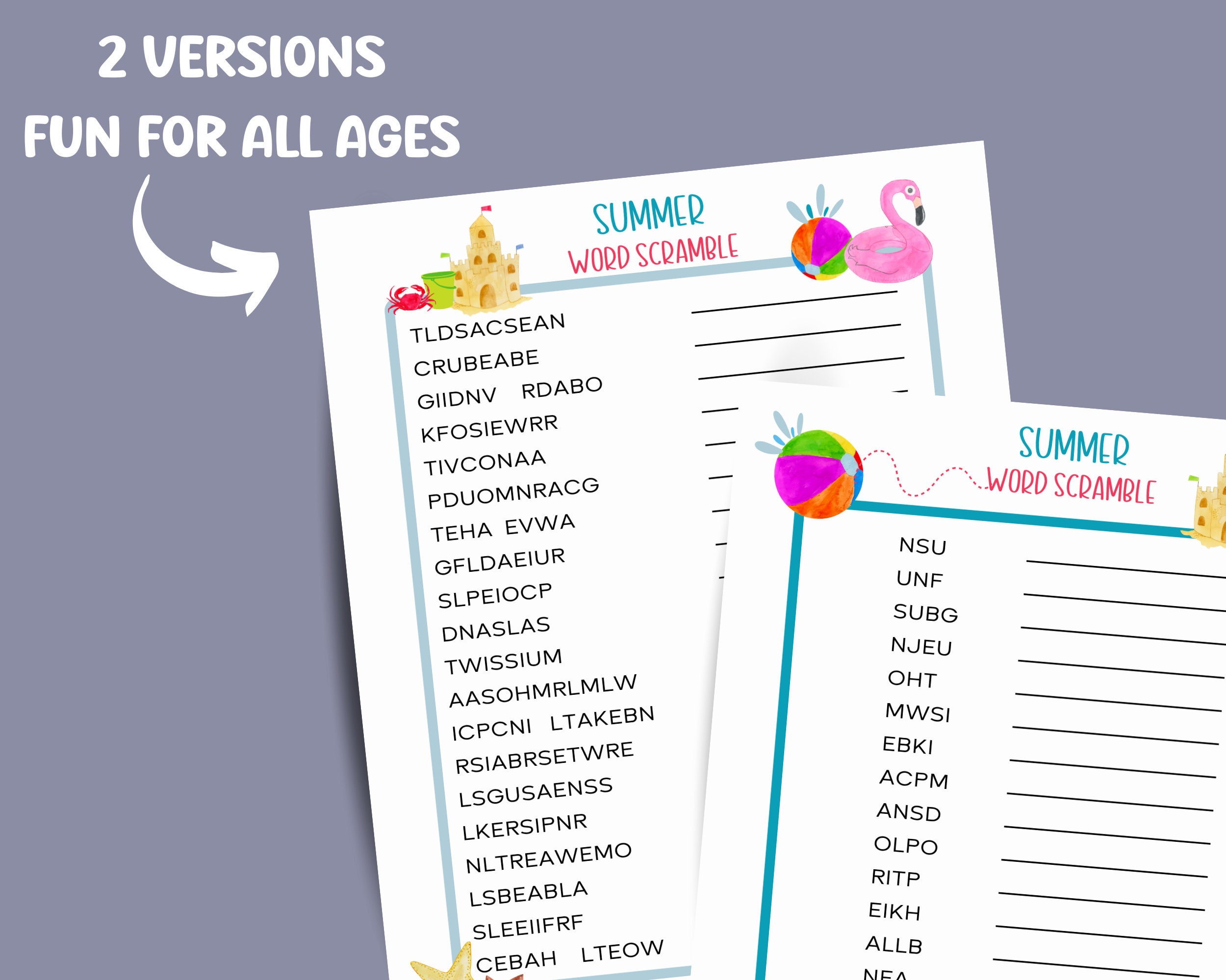 Summer Word Scramble for Kids, Printable Game (PDF), Easy Word Scramble ...