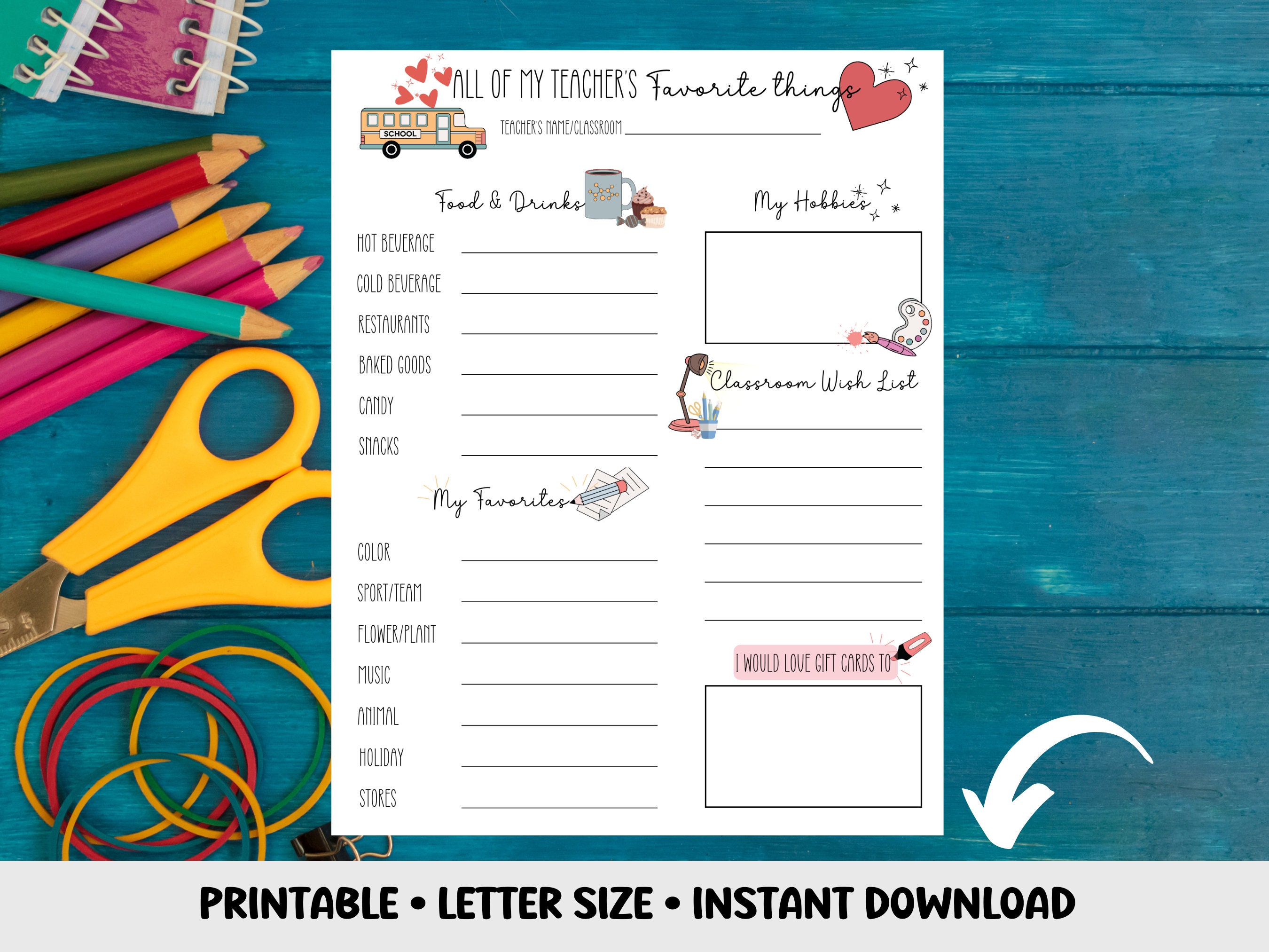 About My Teacher Questionnaire, Teacher Favorites, Teacher Gift Guide ...