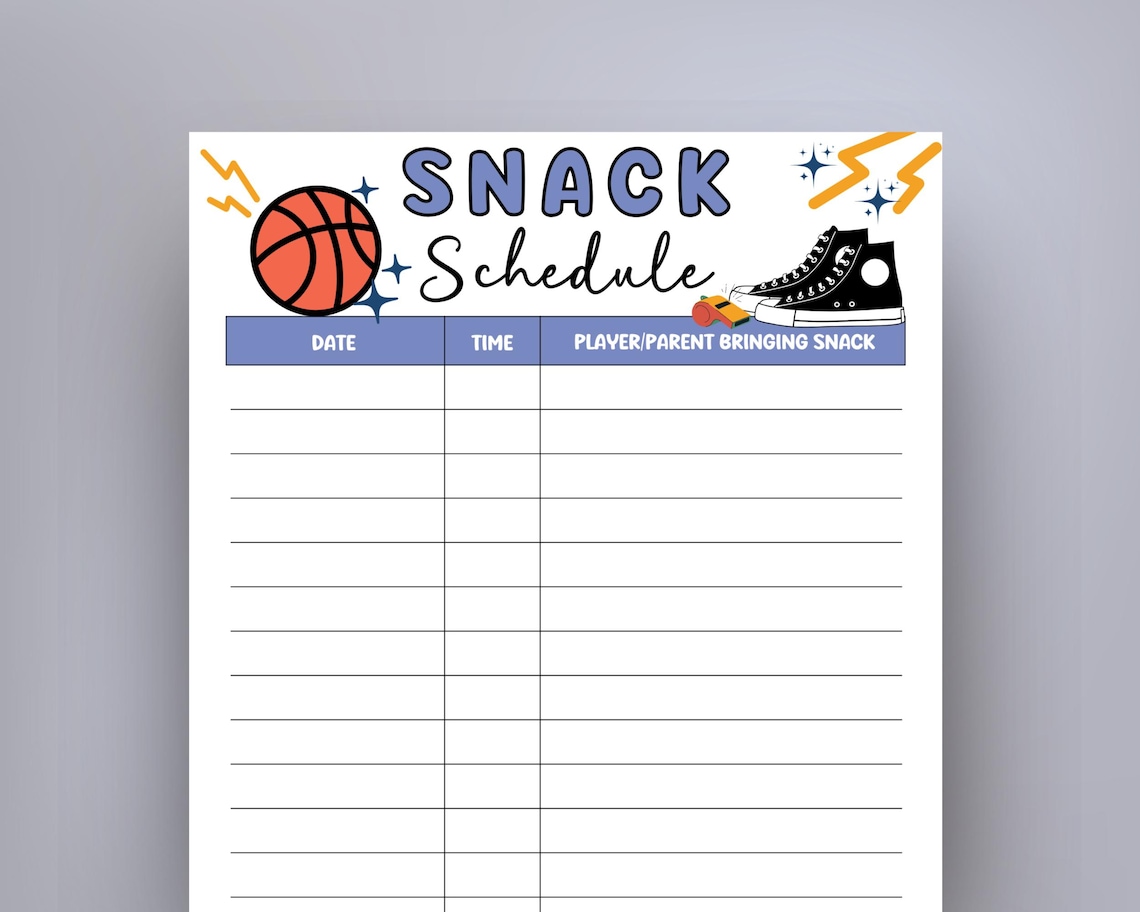 Basketball Snack Sign up Sheet, Game Day Snack Sheet, Basketball Snack ...