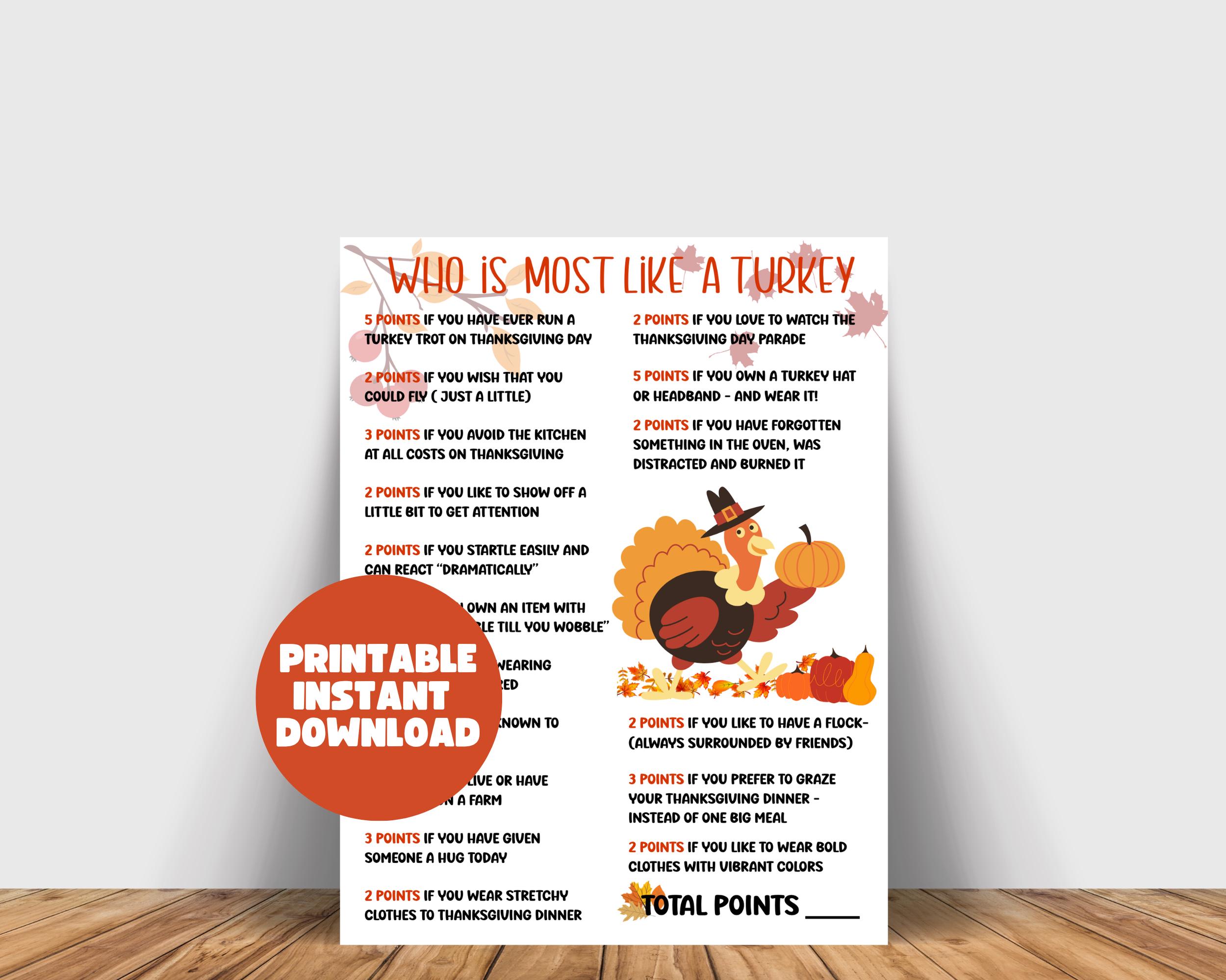 Thanksgiving Party Game, Who is Most Like A Turkey, Friendsgiving Party ...