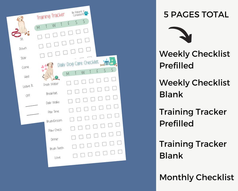 Dog Chore Chart, Daily Dog Care Checklist, Daily Pet Care Log, Pet Checklist, Daily Dog Tracking ...