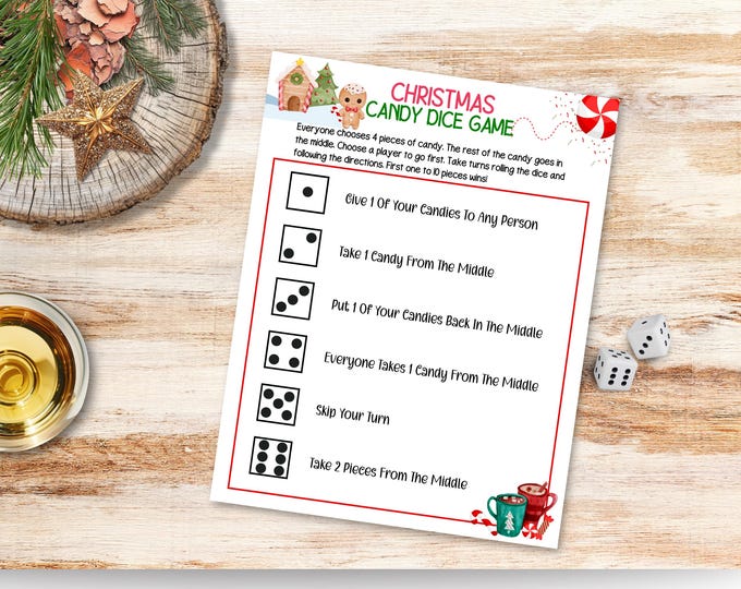 Christmas Dice Game, Christmas Candy Dice Game, Hot Chocolate Party ...