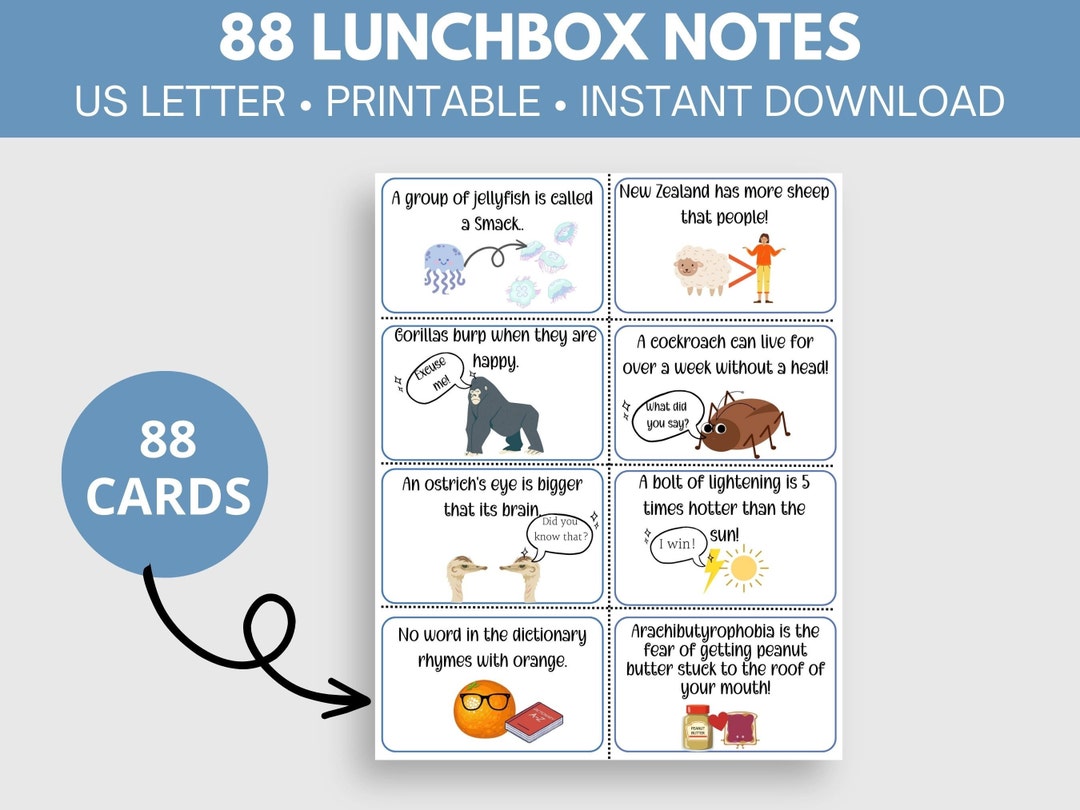 Lunch Notes for Kids Printable Lunchbox Notes Jokes and Fun - Etsy