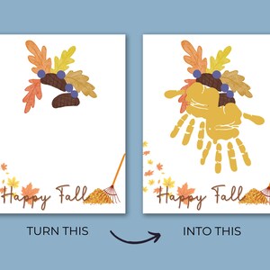 Kids Printable Fall Handprint Art, Autumn Acorn and Leaves Handprint ...