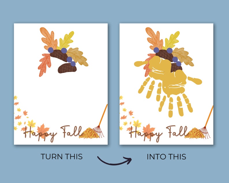 Kids Printable Fall Handprint Art, Autumn Acorn and Leaves Handprint ...