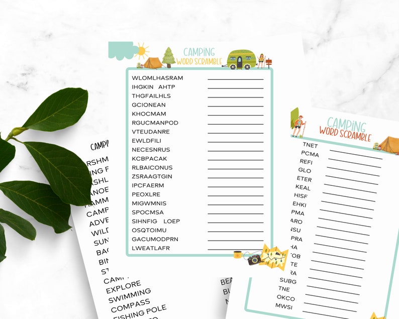 Camping Games, Camping Word Scramble, Outdoor Themed Word Scramble, Car ...