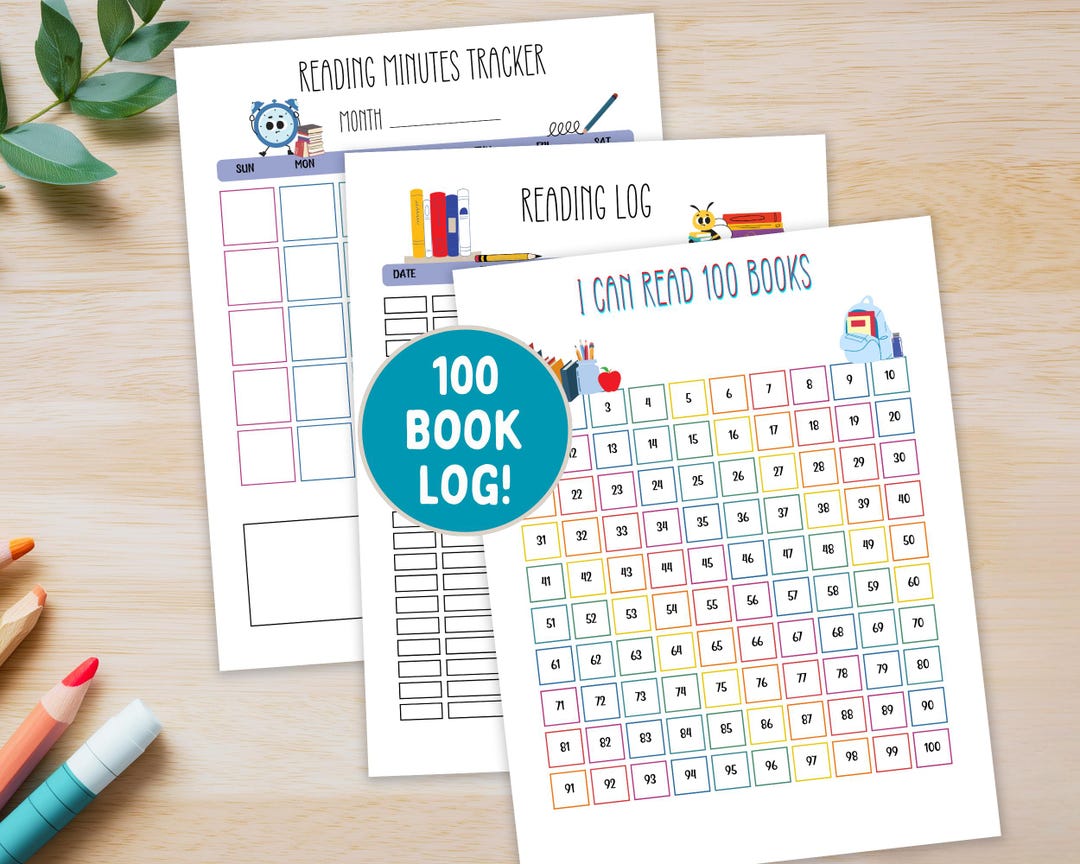 100 Book Reading Challenge Printable, Kids Reading Log (digital ...