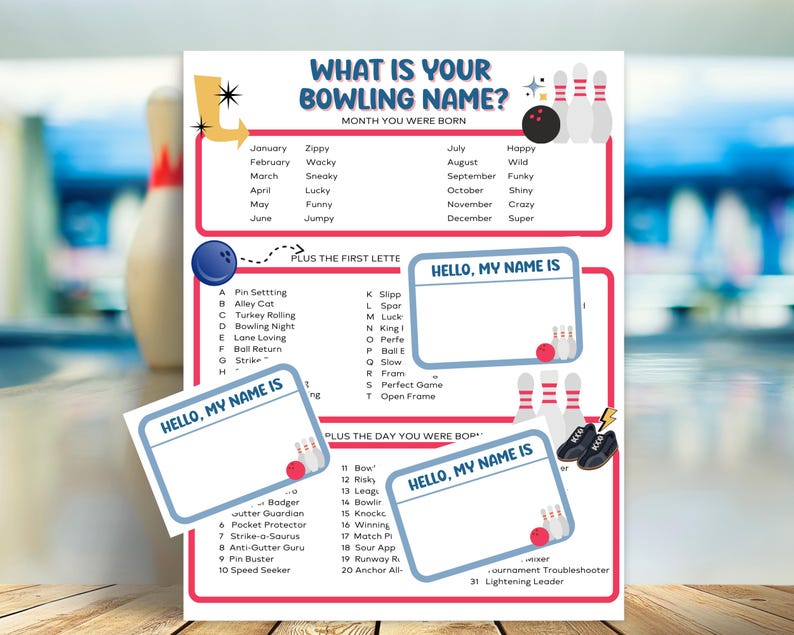 Printable Bowling Game, What is Your Bowling Name Game for Birthdays ...