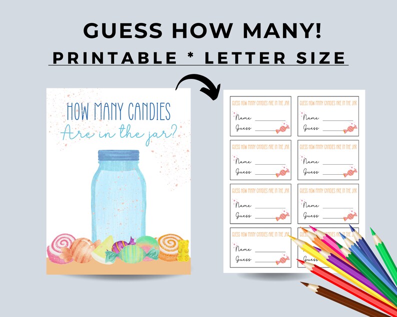 Guess How Many Candies in the Jar Printable, Door Prize Game, Baby and ...