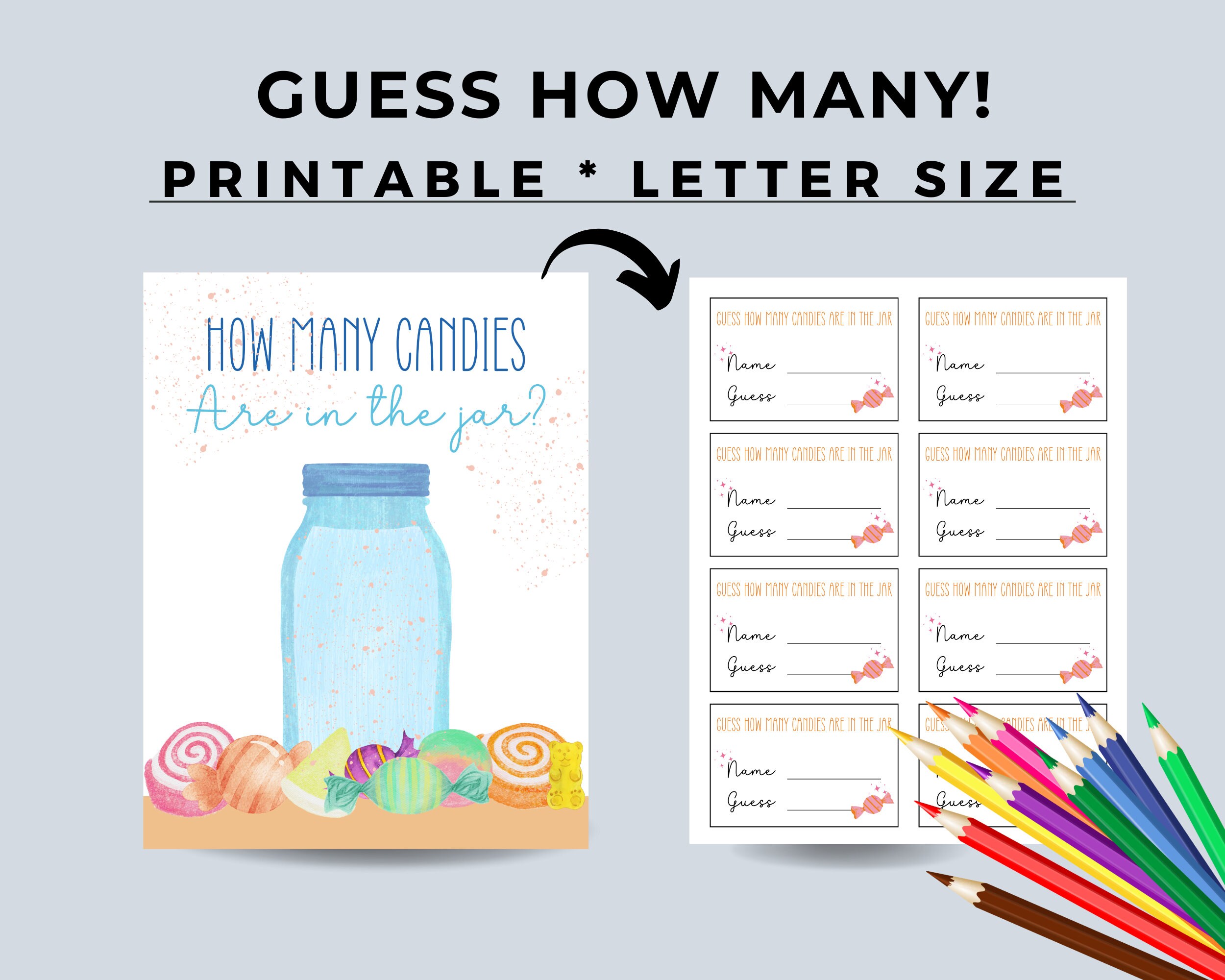 Guess How Many Candies in the Jar Printable, Door Prize Game, Baby and ...