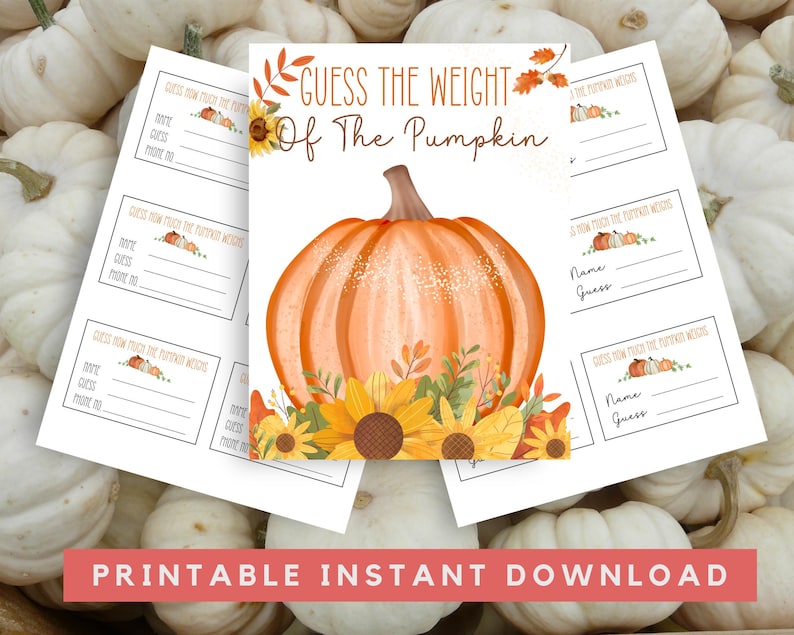 Pumpkin Games, Guess the Weight of the Pumpkin, Printable Halloween ...