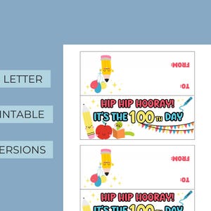 100th Day of School Treat Bag Toppers, Printable Favor Tags (PDF), 100 ...