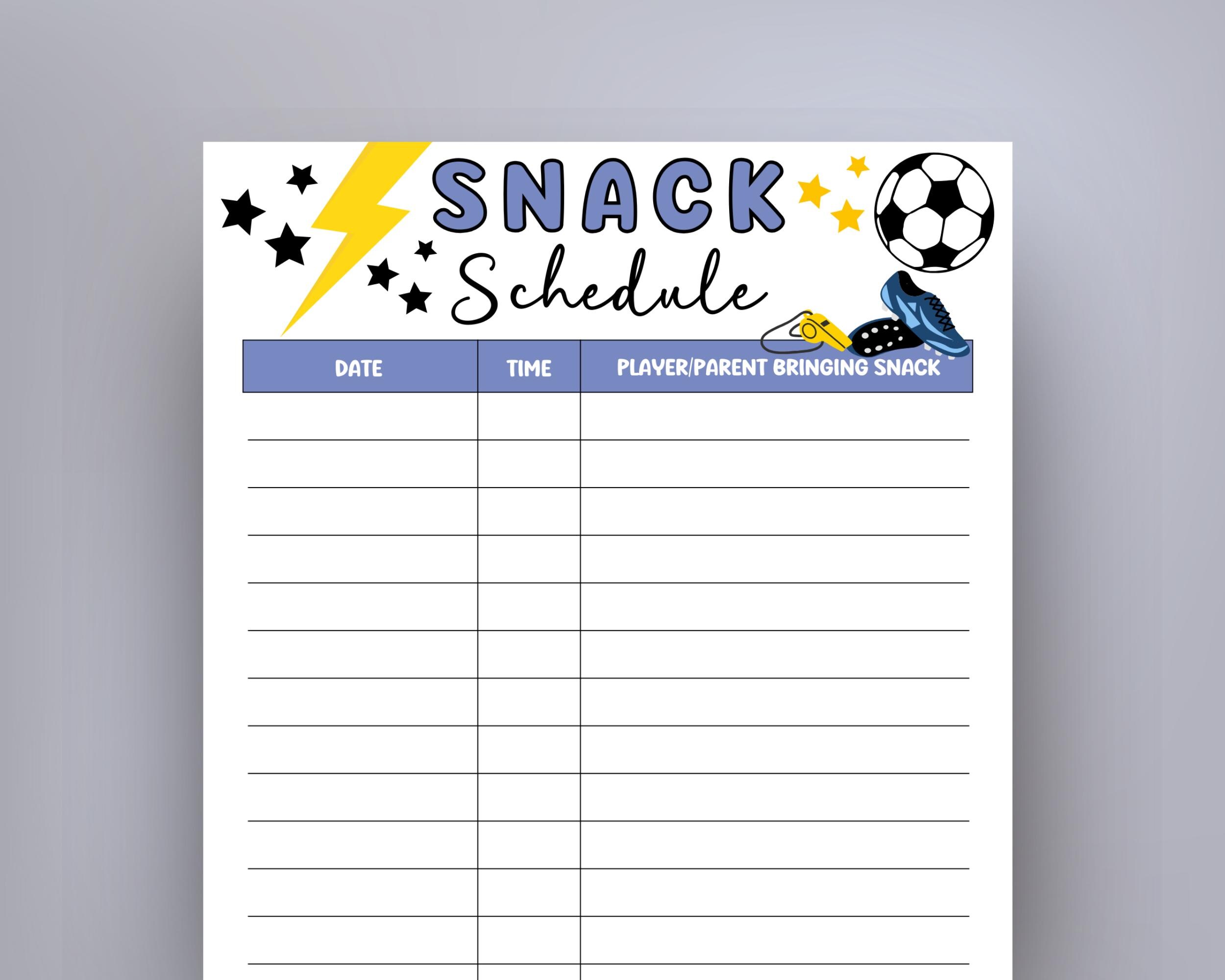 Soccer Snack Sign up Sheet, Game Day Snack Sheet, Soccer Snack List ...