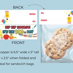 100th Day of School, Treat Bag Toppers, Printable School Favor Bag ...