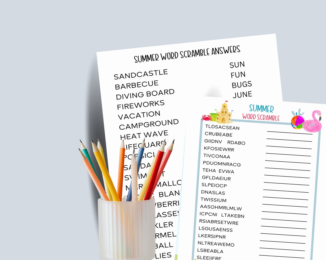 Summer Word Scramble for Kids, Printable Game (PDF), Easy Word Scramble ...