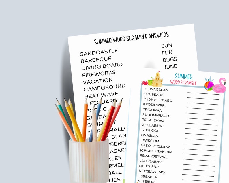 Summer Word Scramble for Kids, Printable Game (PDF), Easy Word Scramble ...