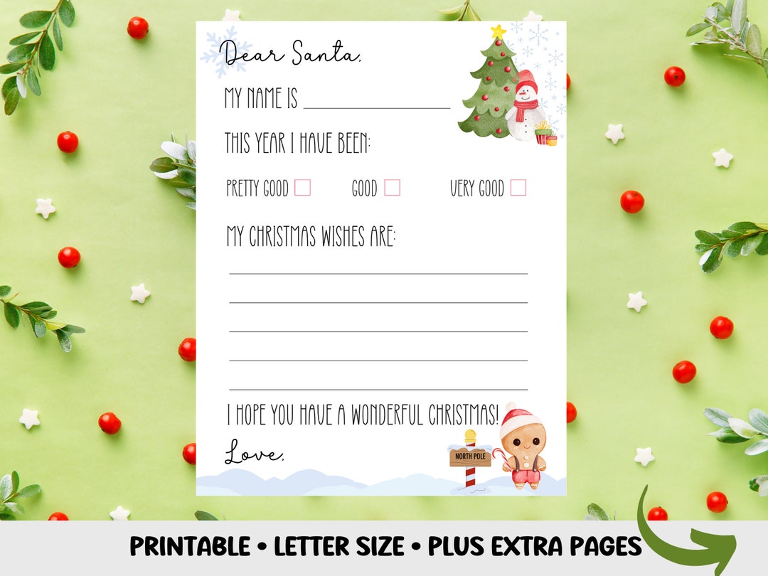 Dear Santa Letter, Printable Christmas Wish List for Kids, Family ...