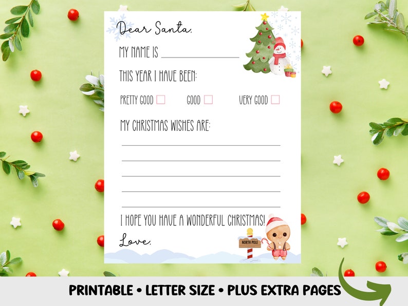 Dear Santa Letter Printable, Christmas Wish List for Kids, Family ...