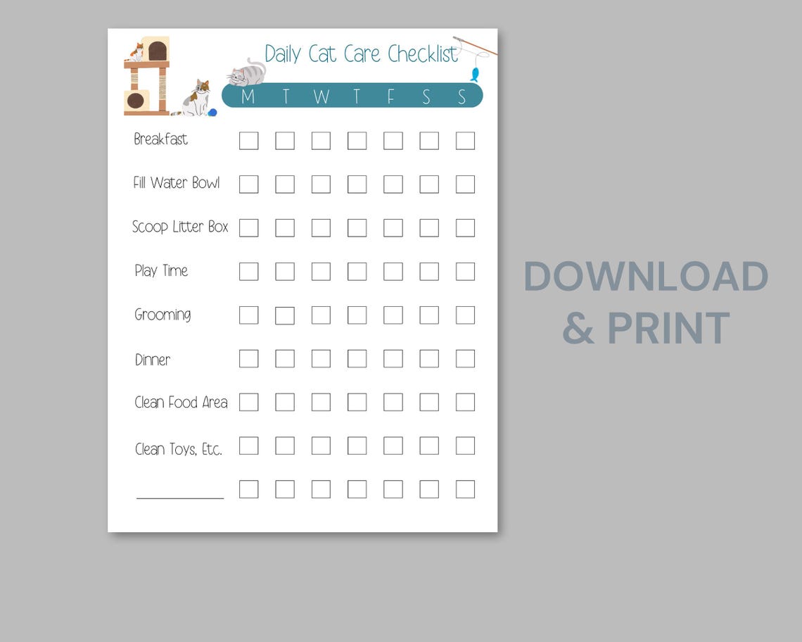 Cat Care Planner, Cat Chores Printable, Printable Cat Care Checklist ...