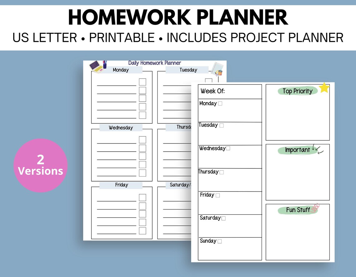 Kids Homework Planner, Homework Checklist,homework Plan,student Planner ...
