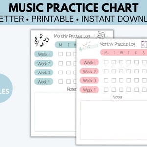 Music Practice Log Kid's Music Lesson Chart Piano - Etsy