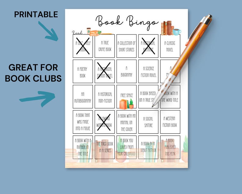 Book Bingo Adult, Book Bingo for Adults, Reading Bingo, Book Club Book ...