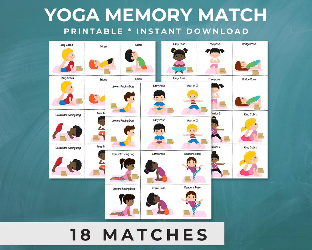 Memory Match, Memory Game, Yoga Game, Yoga Pose Memory Match for Kids ...