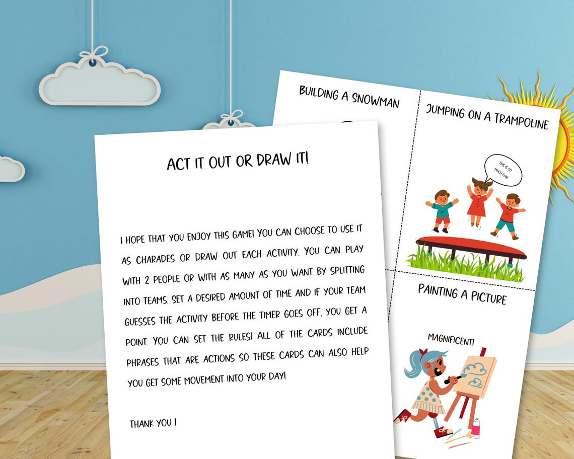 Charades for Kids, Action Charade Games, Movement Game, Boredom Buster ...