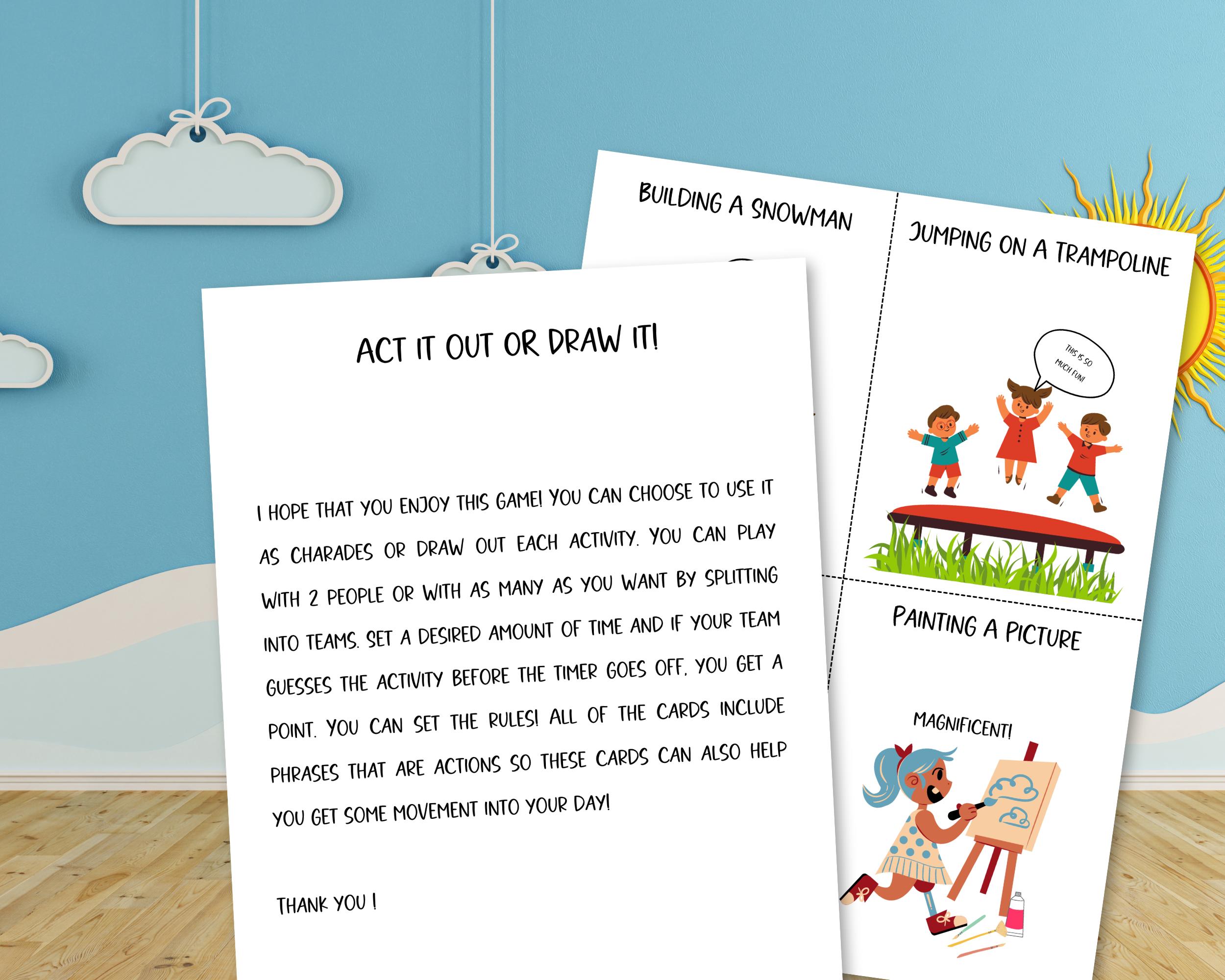 Charades for Kids, Action Charade Games, Movement Game, Boredom Buster ...