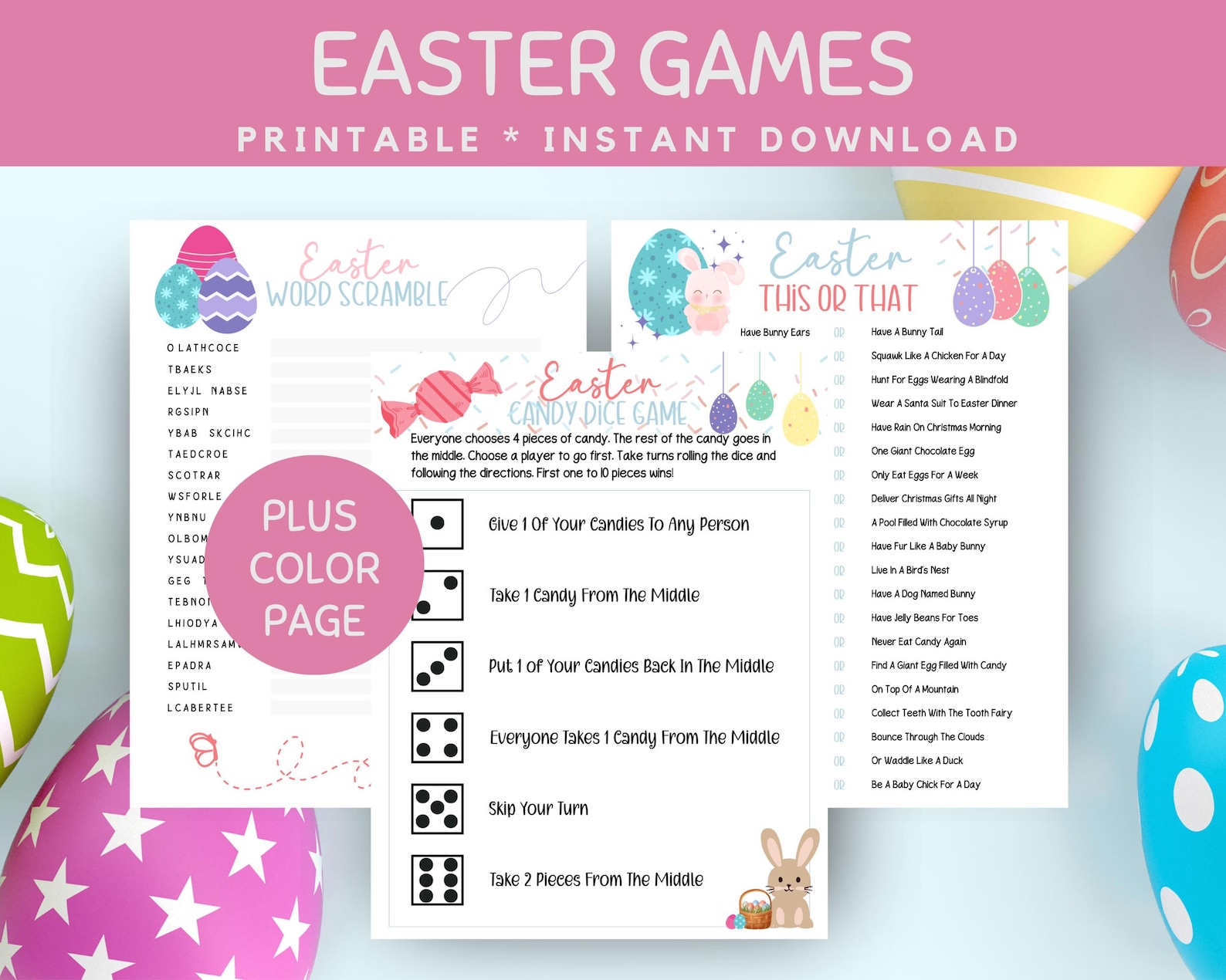 Easter Games for Kids, Easter Coloring Page, Easter Candy Dice Game ...