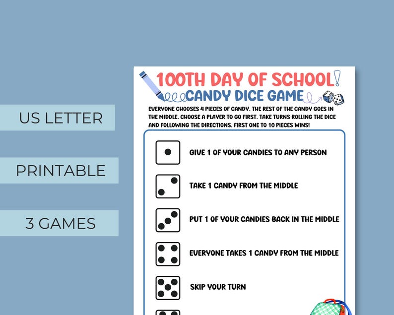 100th Day of School Activities, Classroom Dice Games for the 100th Day ...