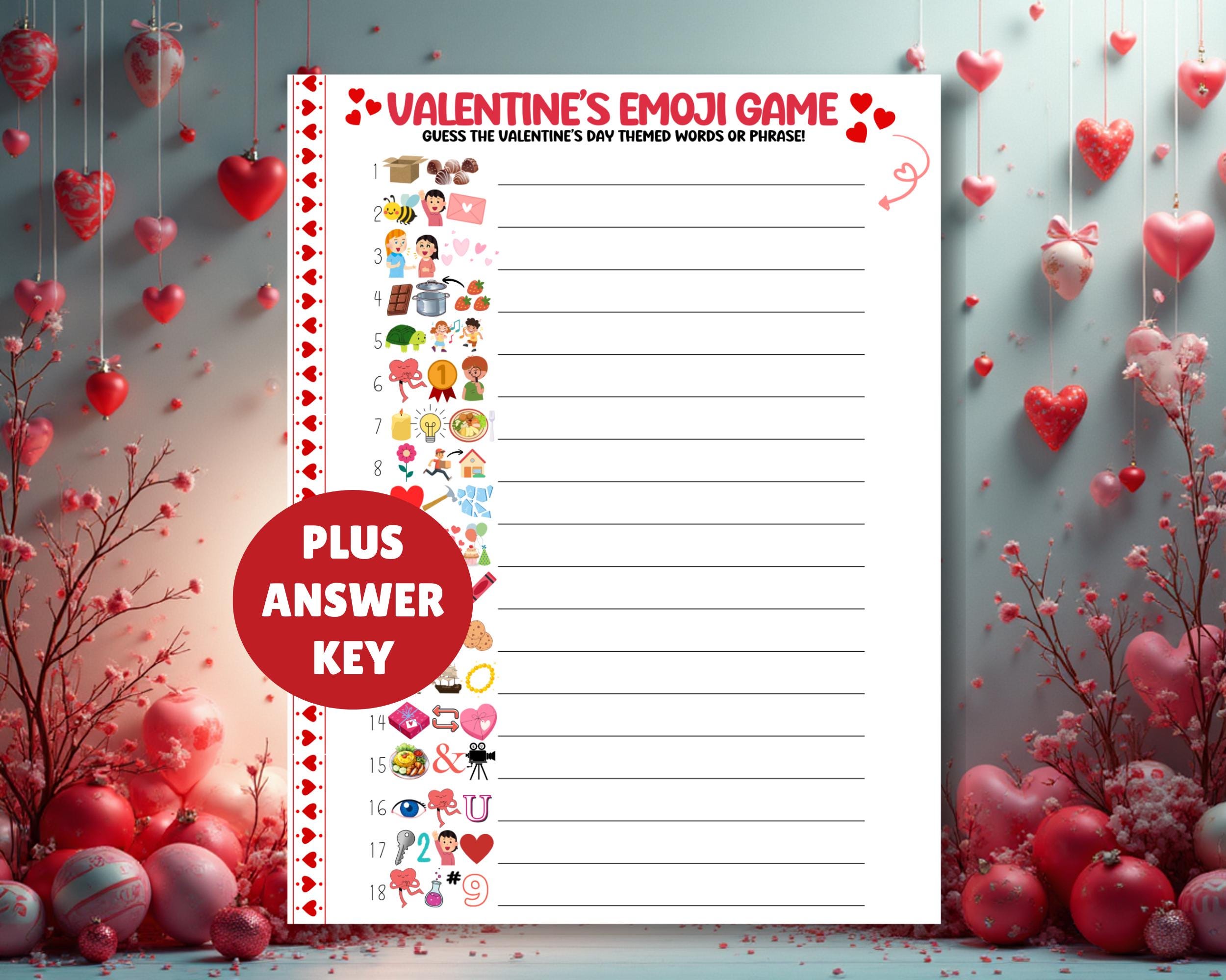Valentine Emoji Game, Printable Icebreaker, Guess the Phrase, Valentine ...