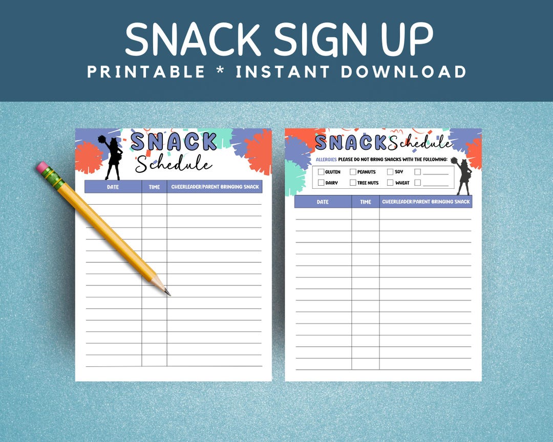 Cheer Snack Sign up Sheet, Game Day Snack Sheet, Cheerleader Snack List ...